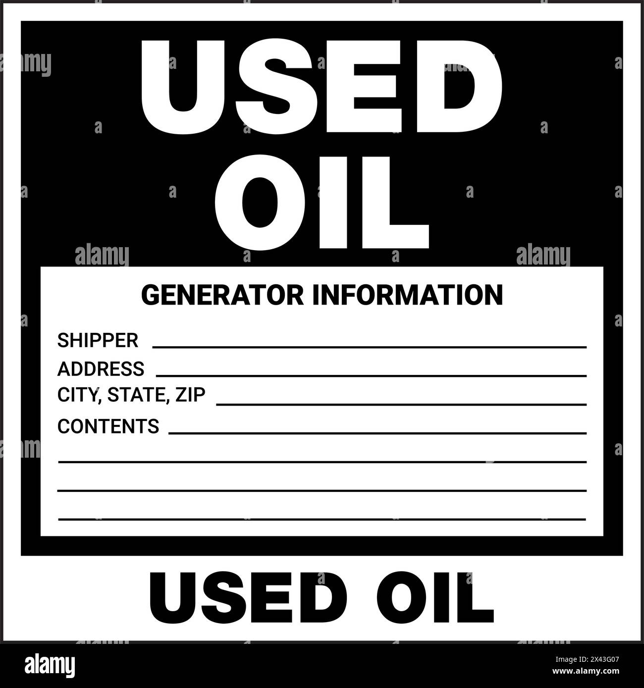 Container Hazardous Standard Label Marking Used Oil Black Stock Vector ...
