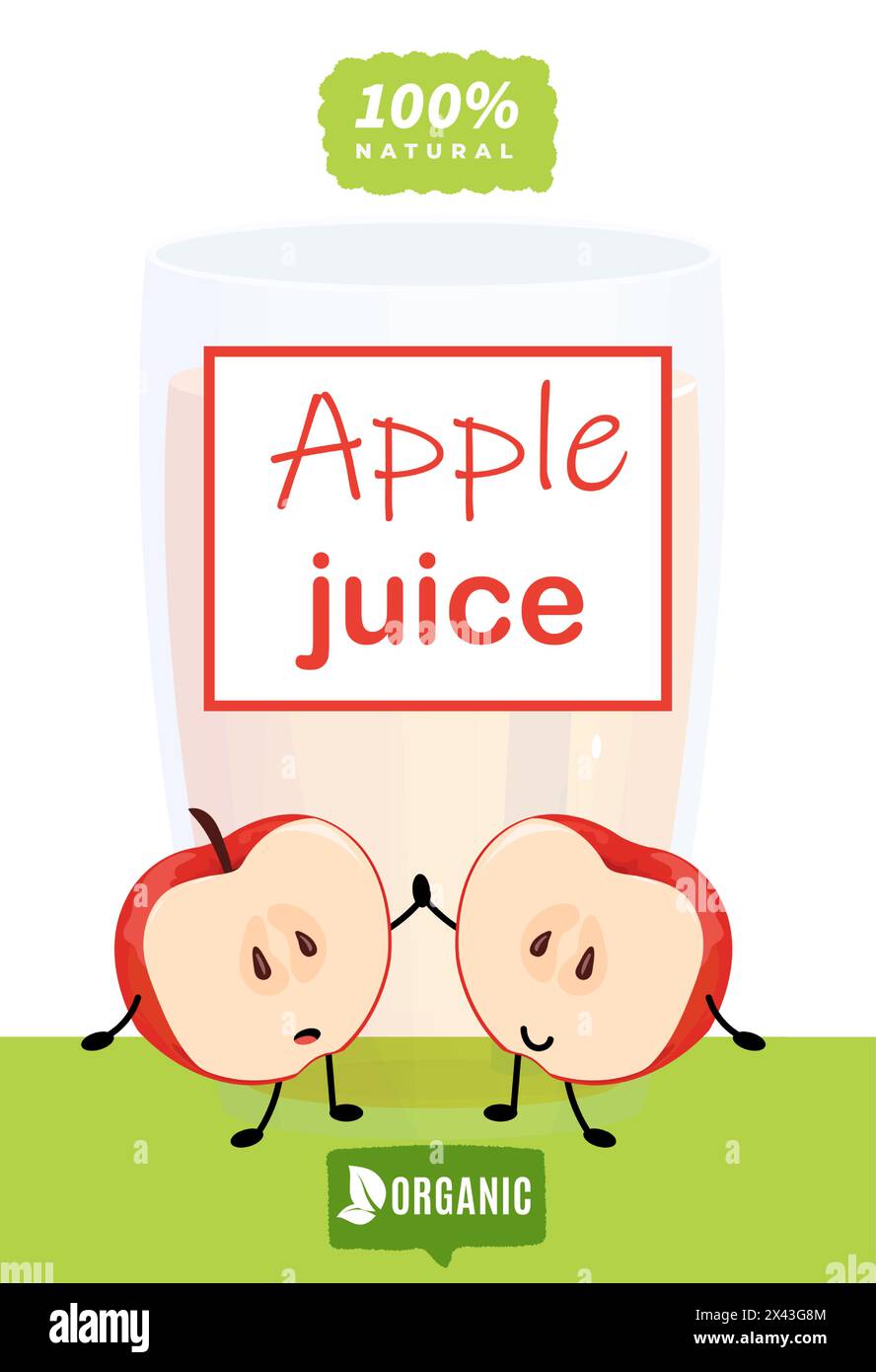Apple characters. Organic fruits. Juice bottle. Cartoon food mascots ...