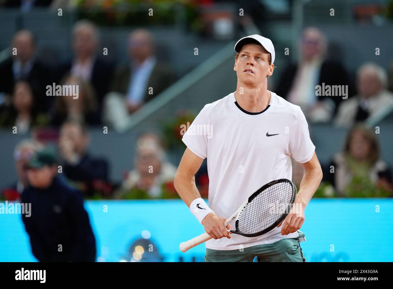 Jannik Sinner of Italy in action against Pavel Kotov of Russia during the Mutua Madrid Open 2024 ...