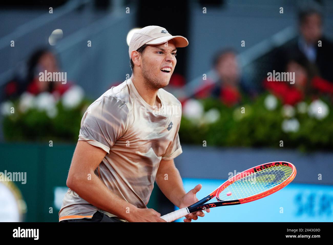Pavel Kotov of Russia in action against Jannik Sinner of Italy during the Mutua Madrid Open 2024 ...