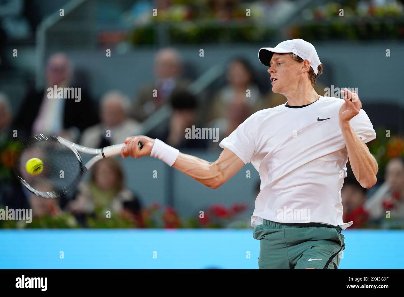Jannik Sinner of Italy in action against Pavel Kotov of Russia during the Mutua Madrid Open 2024 ...