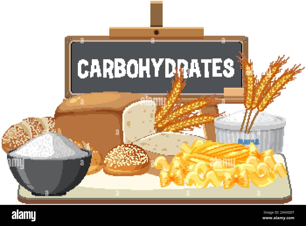 Vector illustration of various carbohydrate-rich foods Stock Vector ...
