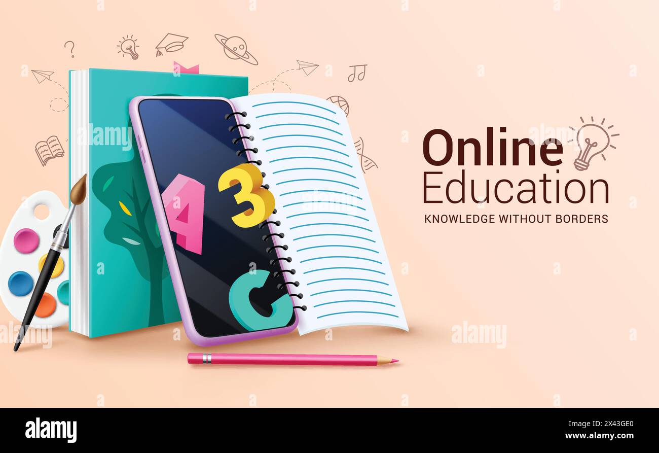 Online education vector design. Back to school greeting text with mobile phone online education ...