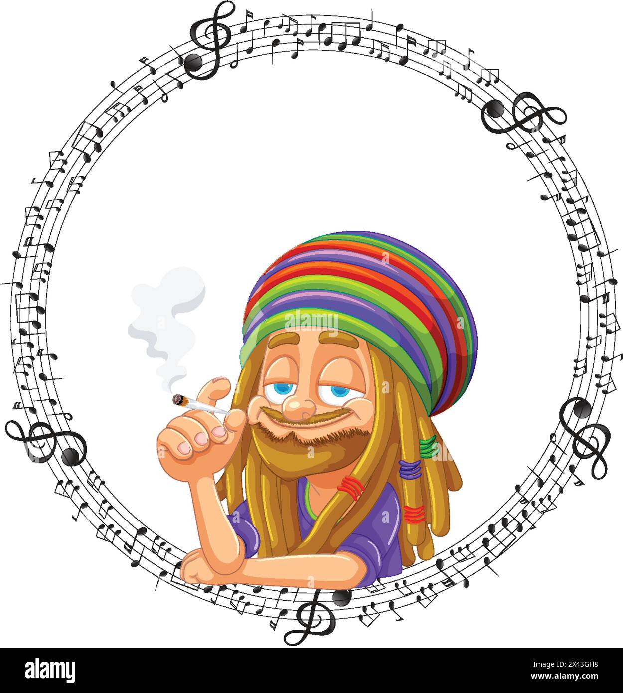 Cartoon reggae musician surrounded by musical notes Stock Vector Image ...