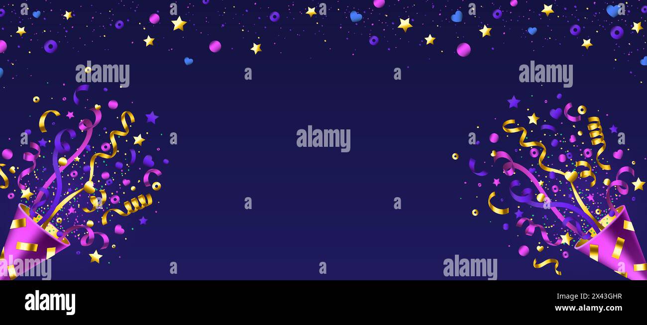 3d confetti popper for birthday party background. Carnival firecracker ...