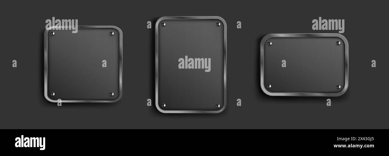 Black metal labels set isolated on background. Vector realistic ...