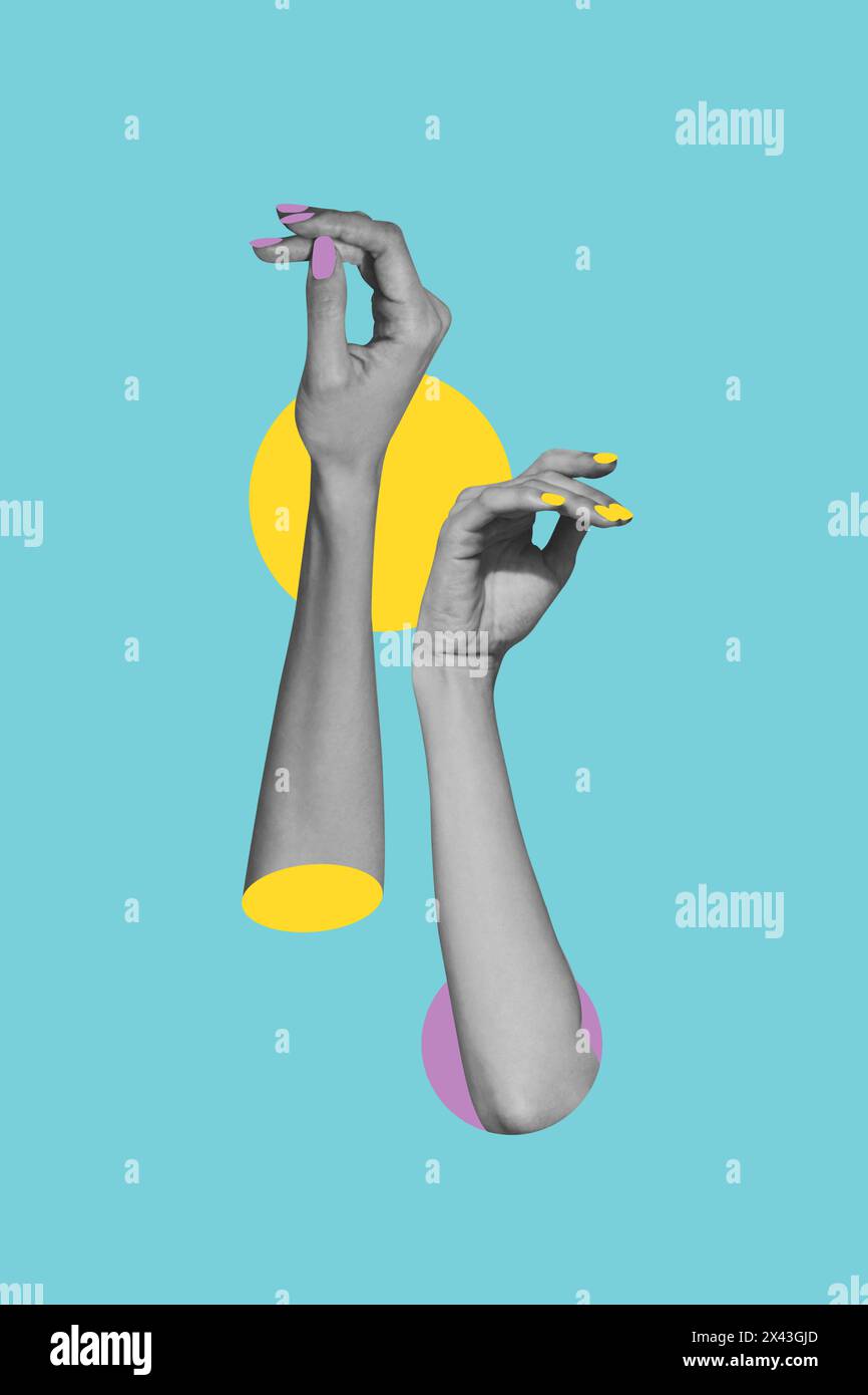 Vertical image collage human hands painted nails spa salon cosmetics ...