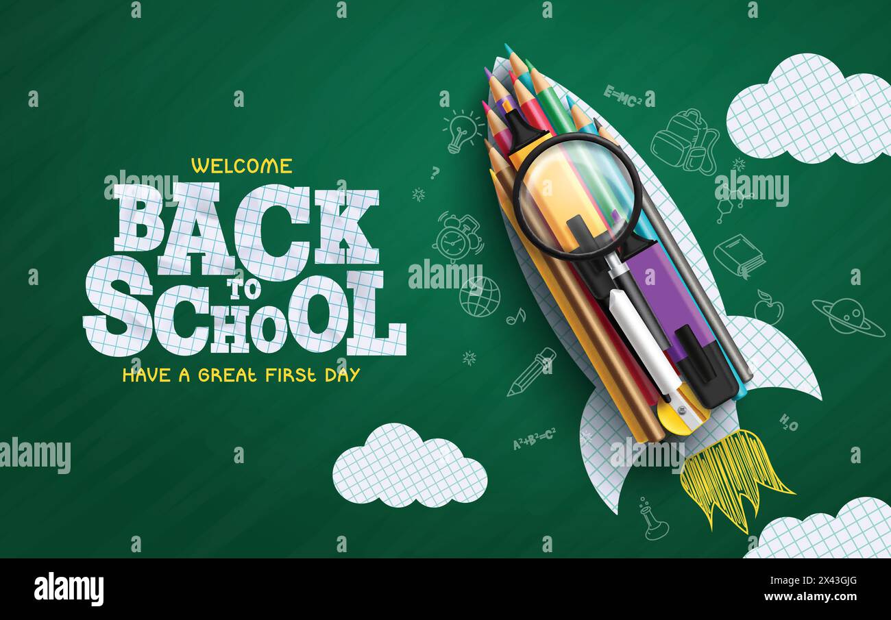 Back to school vector template design. Welcome back to school greeting ...