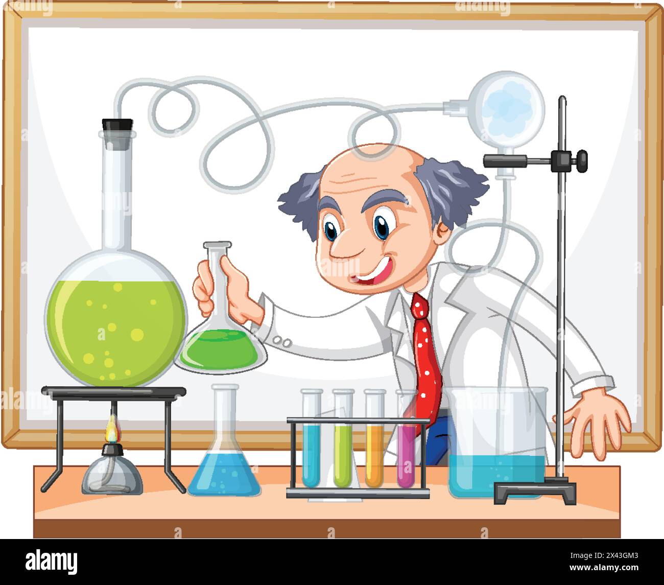 Cartoon scientist with chemicals in a lab setting Stock Vector Image ...