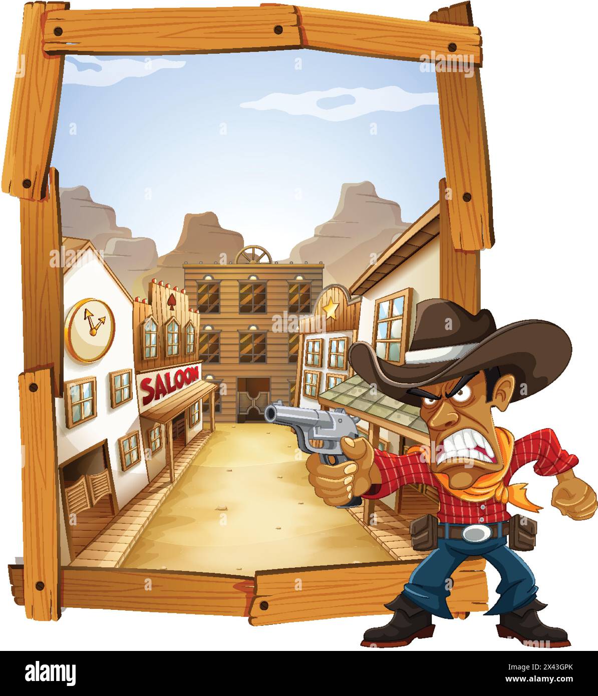 Illustration of a cowboy with a gun in a western town Stock Vector ...