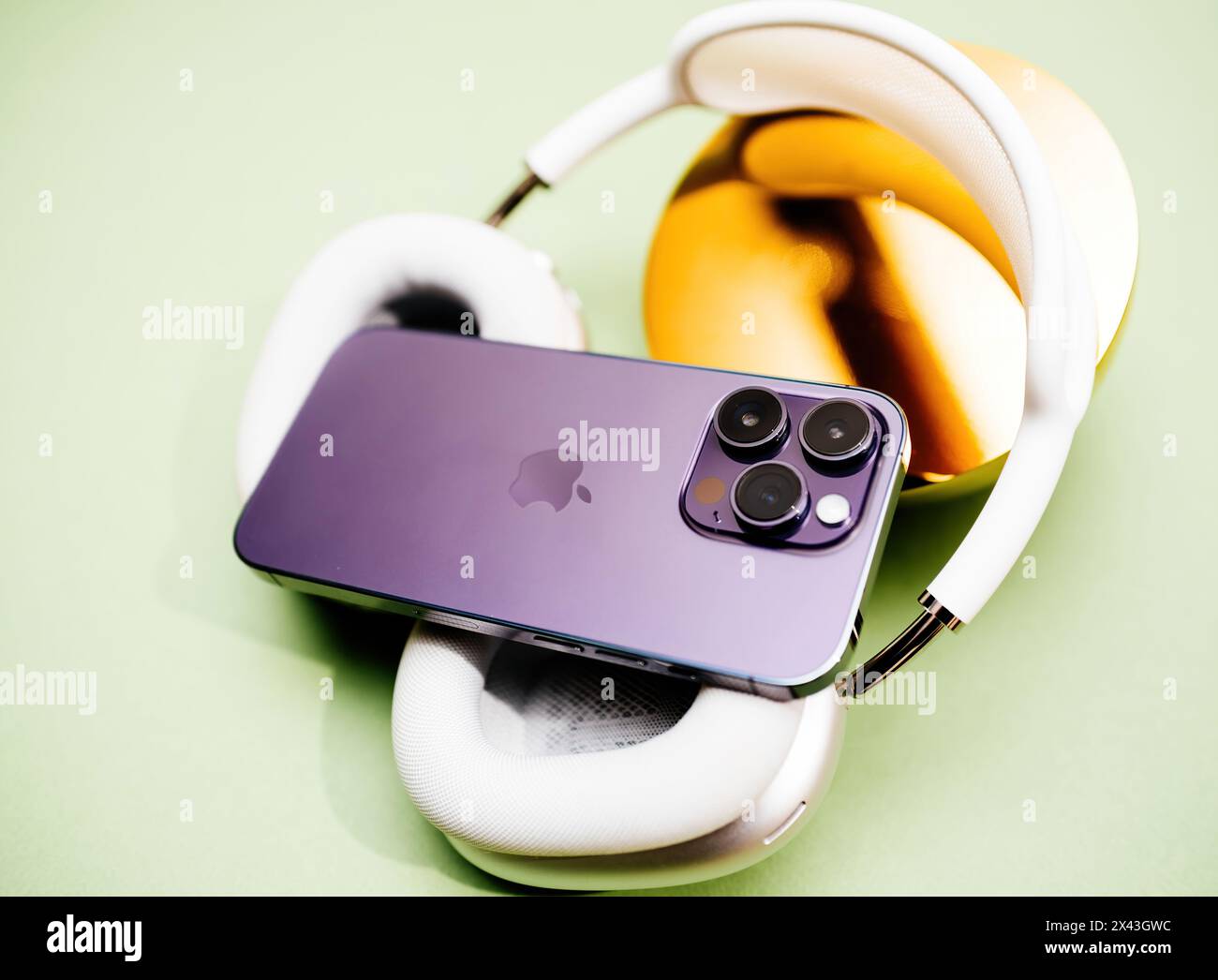 Paris, France- Sep 29, 2022: Artistic display of an Apple Computers iPhone Pro Professional on ...