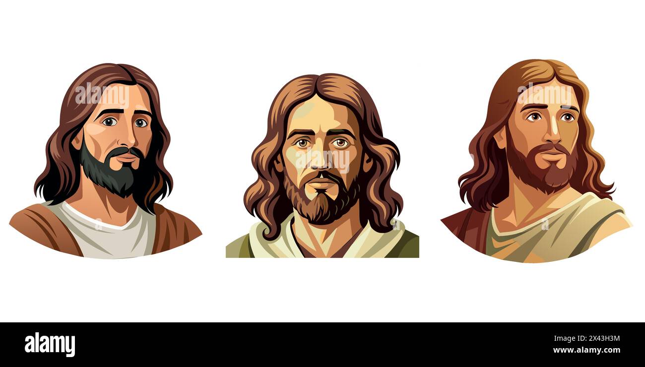 Jesus Christ, set of full color graphic cartoon portraits Stock Vector ...