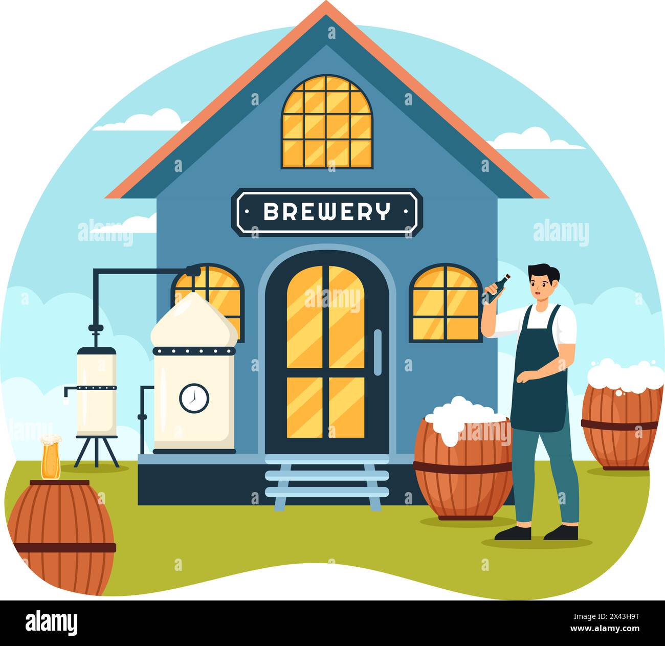 Brewery Production Process Vector Illustration with Beer Tank and ...