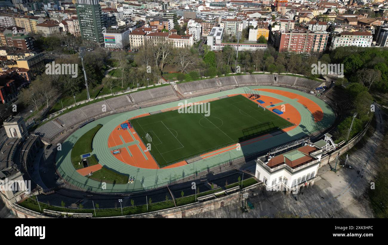 Aerial View of a Historic Stadium With Track and Field Amidst Urban ...