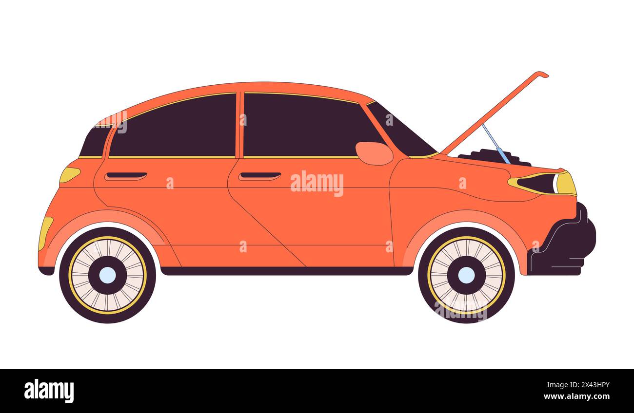 Car With Open Hood 2d Linear Cartoon Object Stock Vector Image And Art Alamy