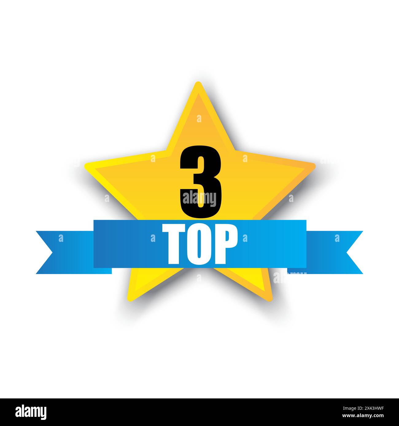 Top 3 badge icon. Yellow star with blue ribbon. Vector ranking symbol ...