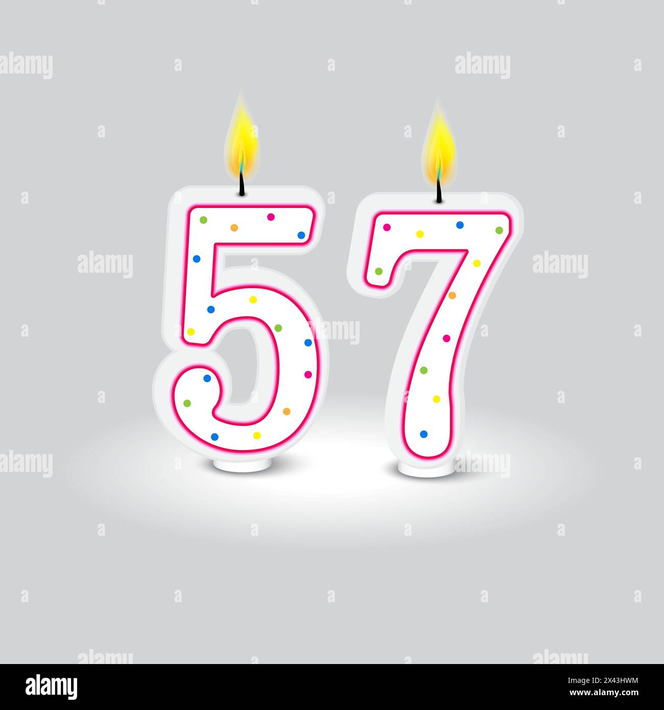 Festive 57 candle numbers. Colorful birthday decoration. Vector ...
