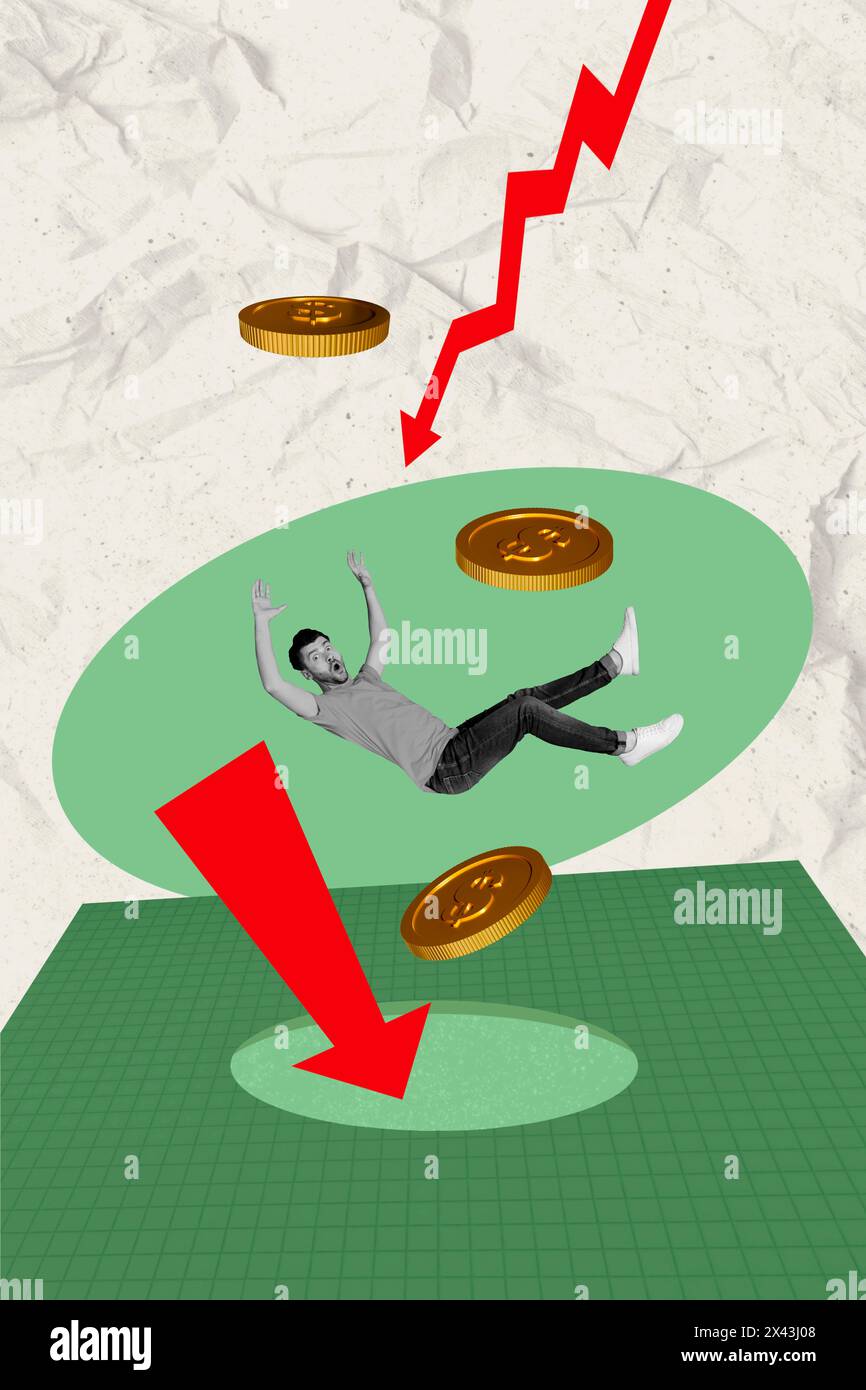 Vertical picture collage falling man money economy concept crisis ...