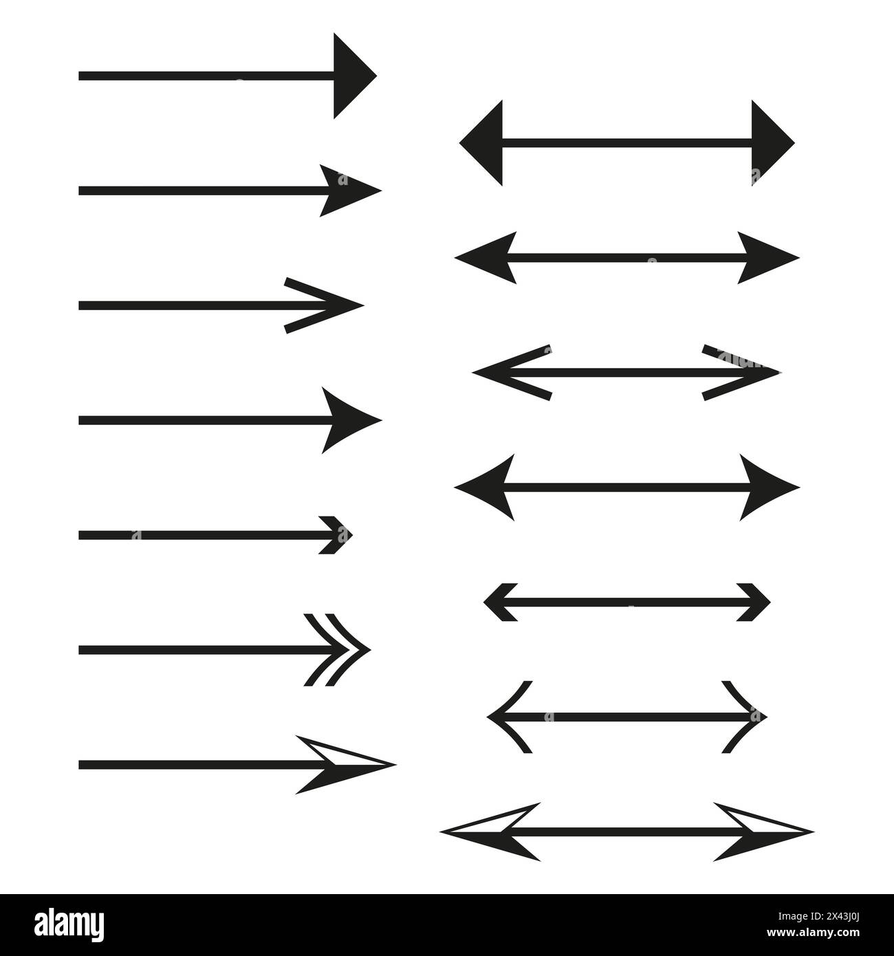 Assortment of directional arrows. Black navigation symbols Vector set. Various arrow designs ...