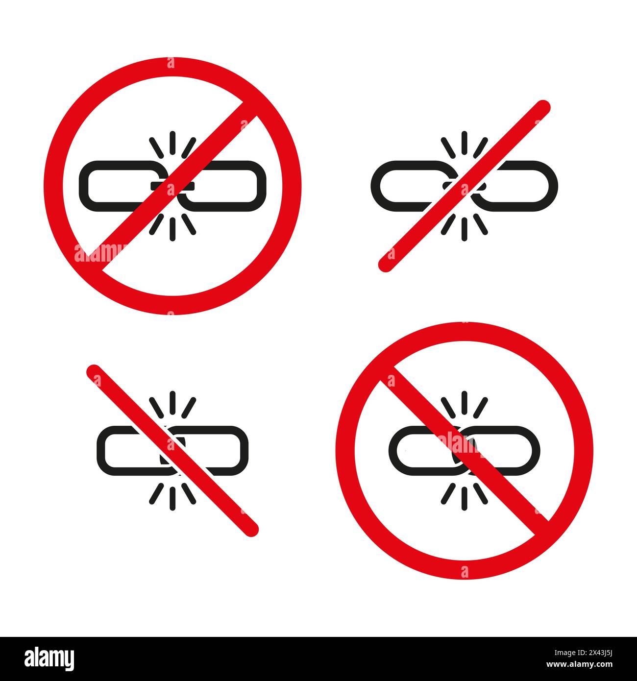 No connection signs. Vector prohibited symbols. Link disconnection ...