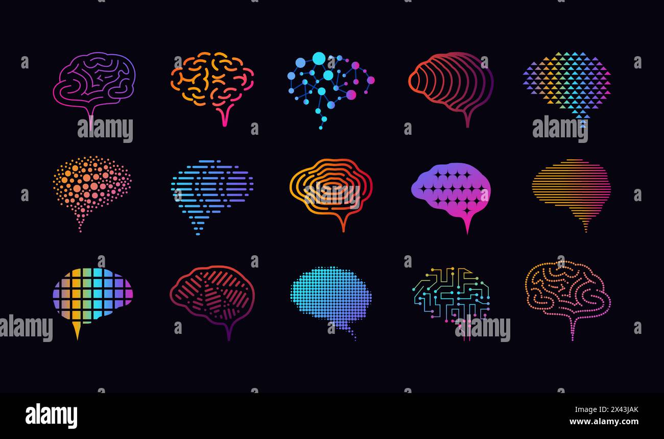Brain logo. Abstract AI icons. Psychology symbols. Neural science ...