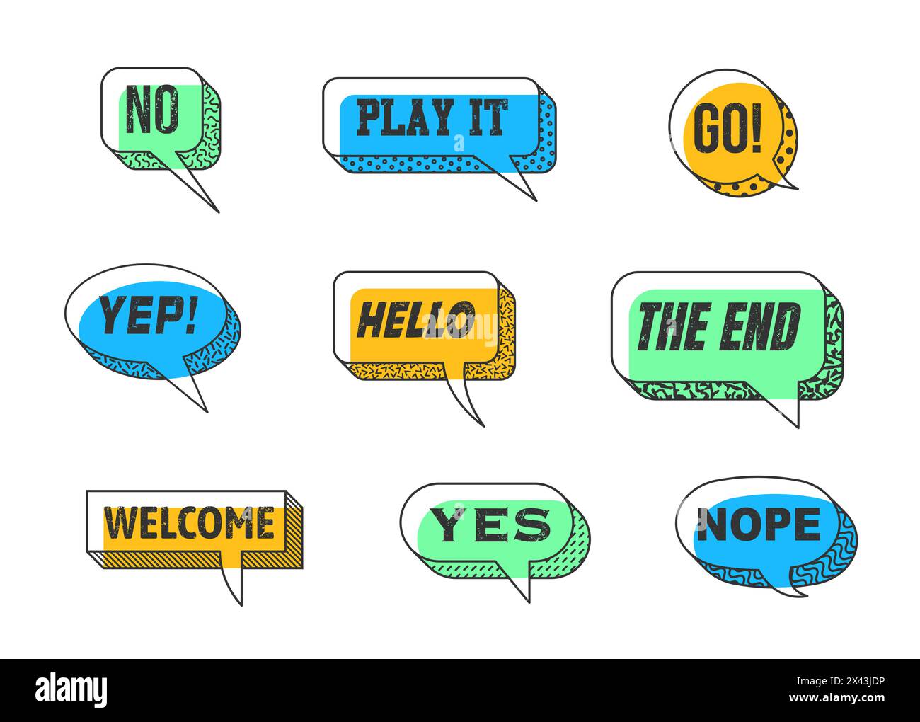 Memphis speech bubbles isolated vector set. Vibrant dialog clouds ...