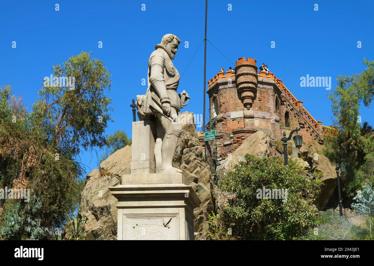 Monument of Pedro de Valdivia, a Spanish Conquistador with the Castle ...