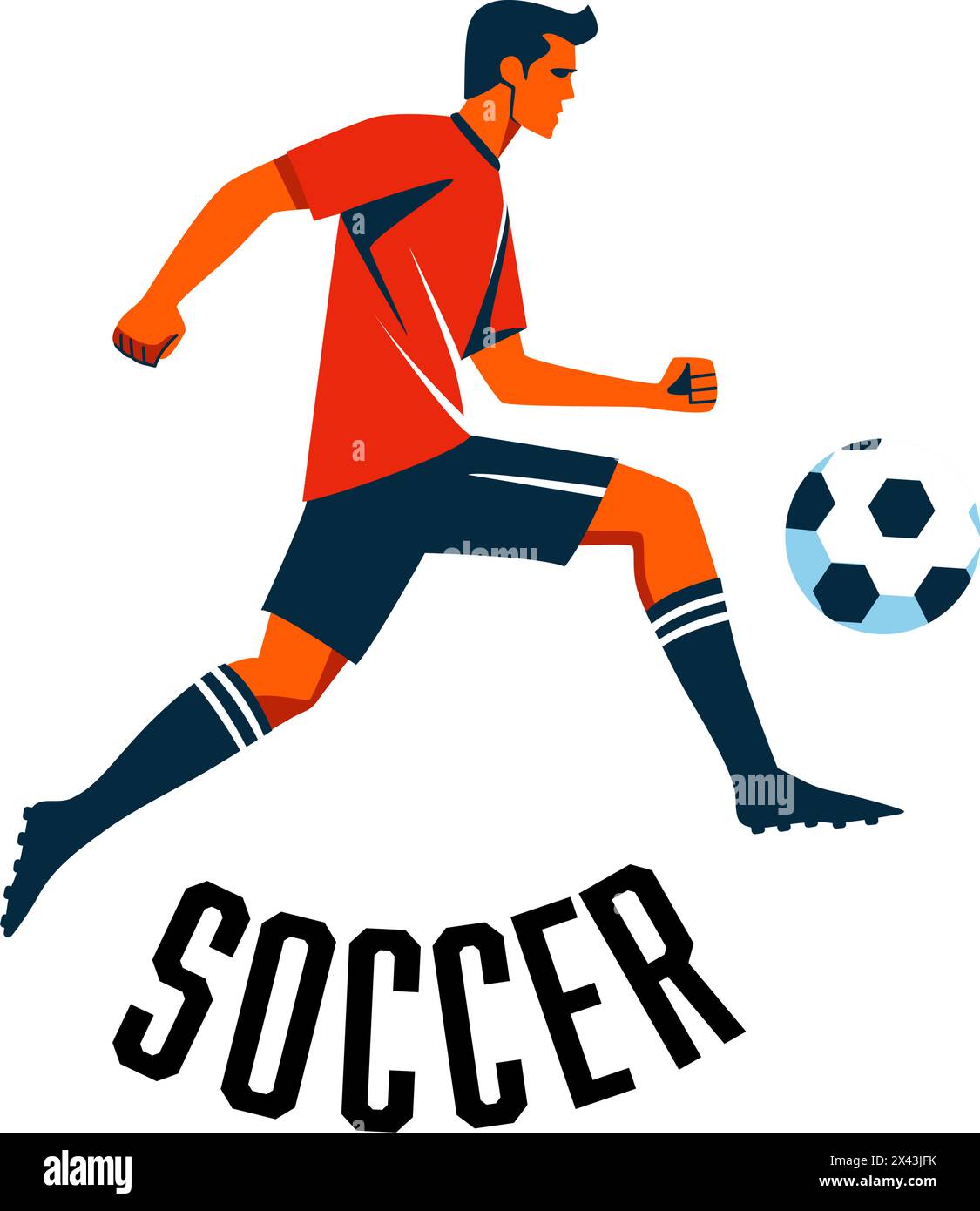 Soccer player kicking ball. Fitness concept. Flat vector illustration ...