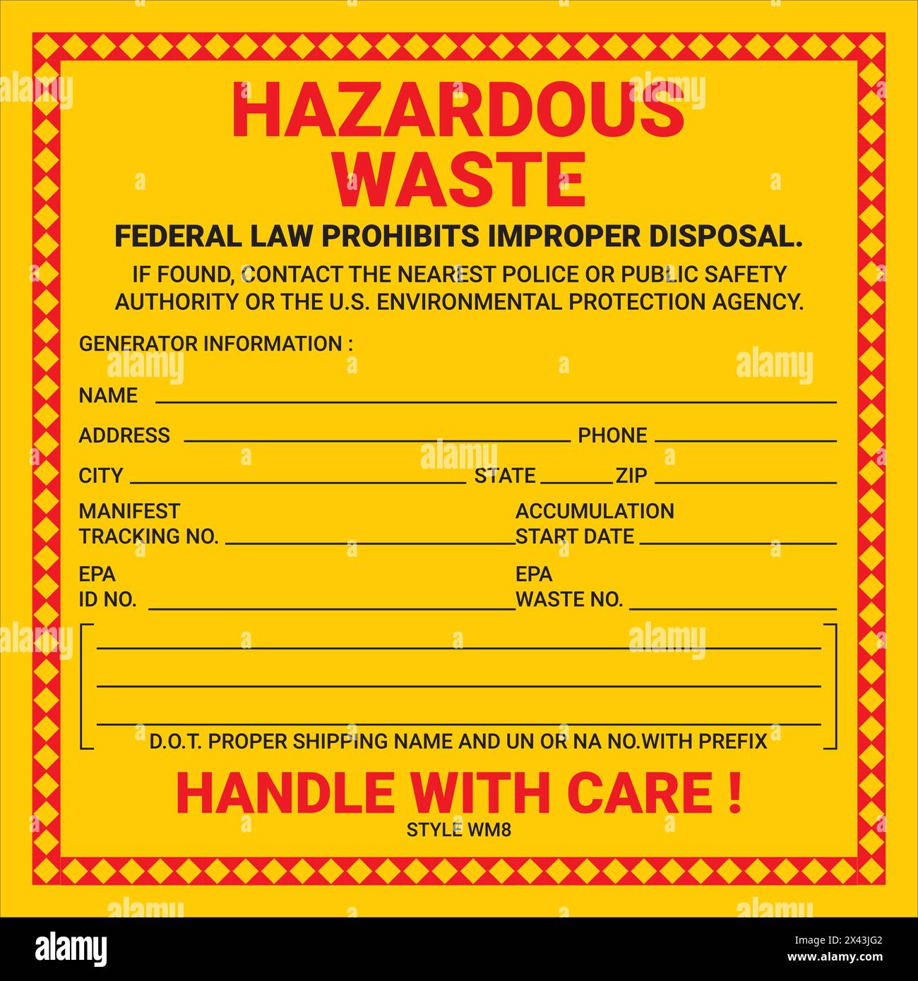 Container Hazardous Standard Waste Yellow Label Marking sign Stock ...