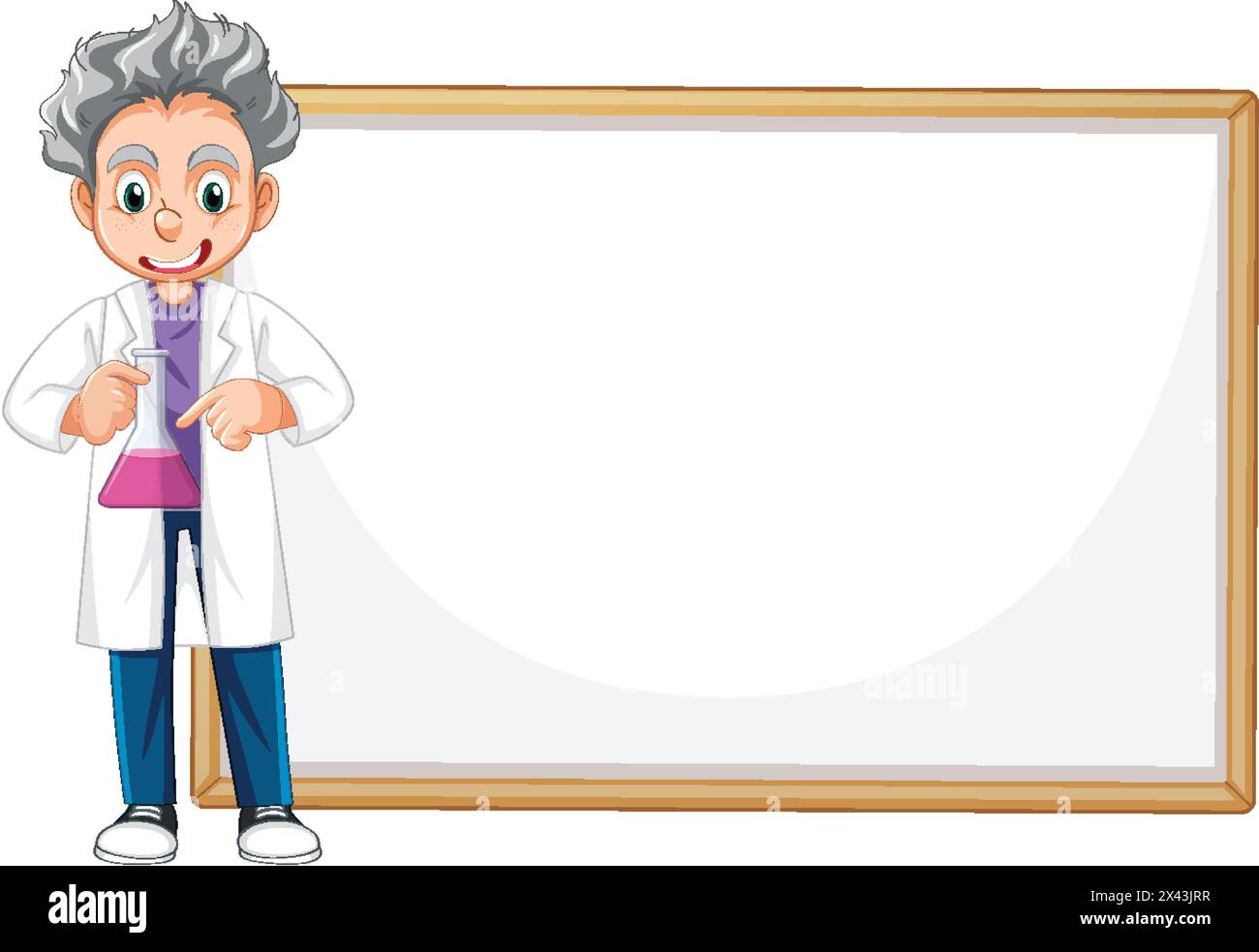 Cartoon scientist presenting with a large empty board Stock Vector ...