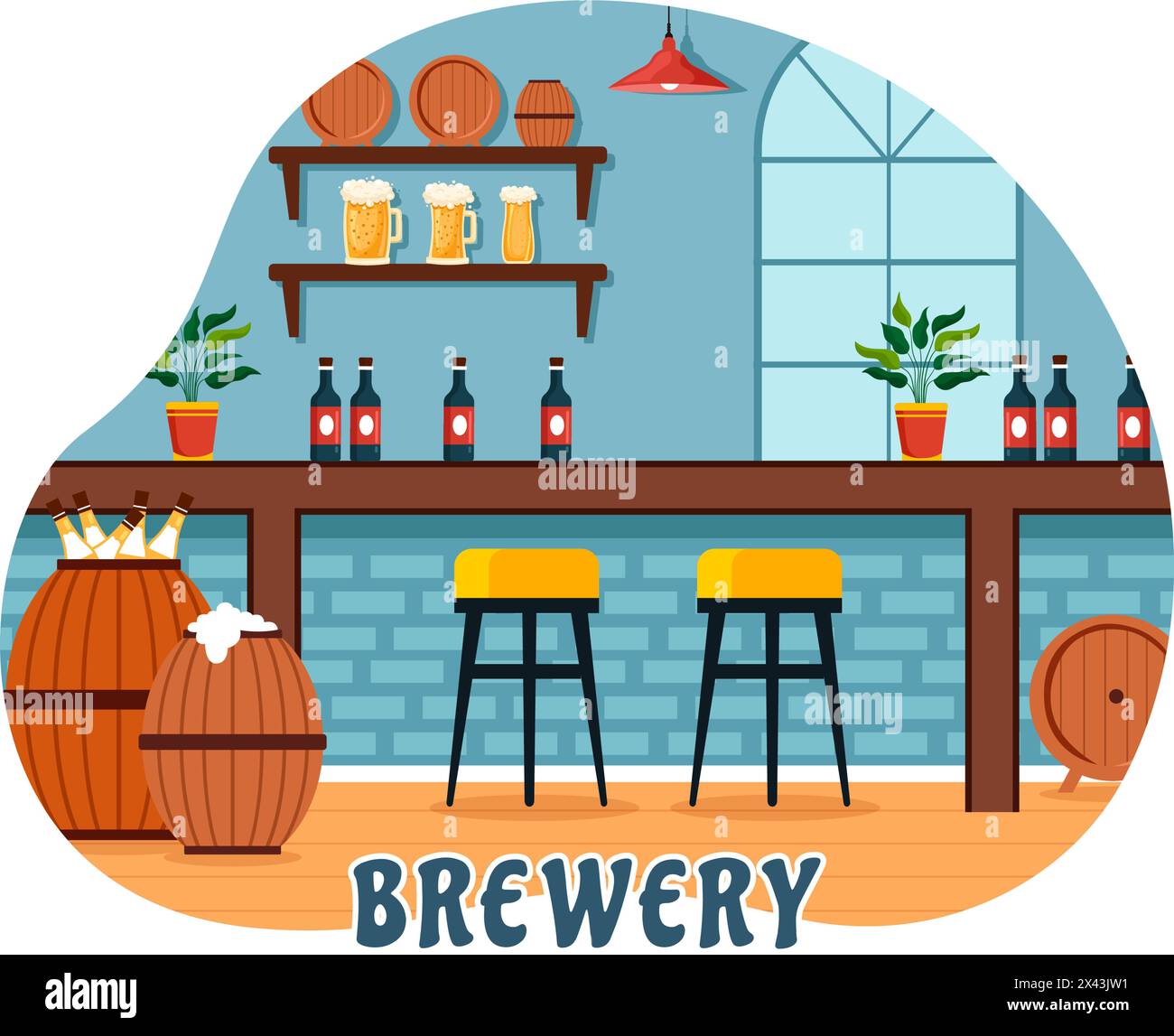 Brewery Production Process Vector Illustration with Beer Tank and Bottle Full of Alcohol Drink ...
