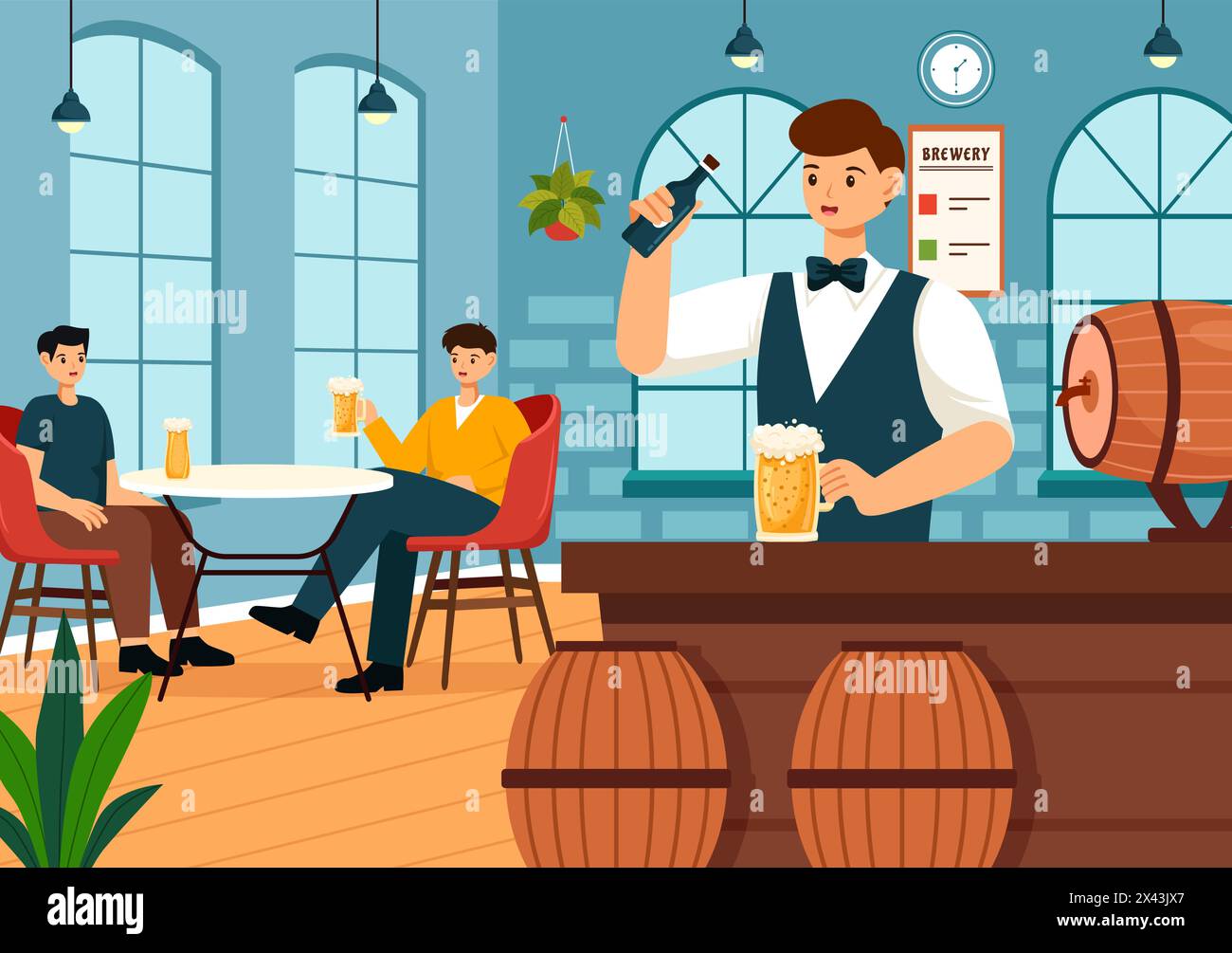 Brewery Production Process Vector Illustration with Beer Tank and ...