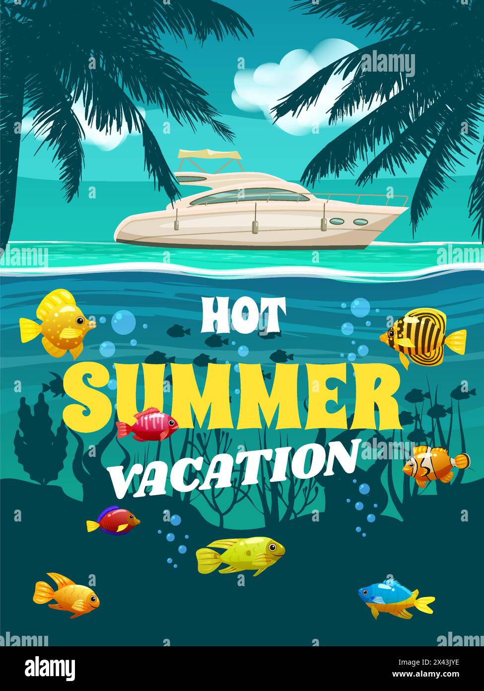 Poster Hot Summer Vacation. Ocean sea, underwater Stock Vector Image ...