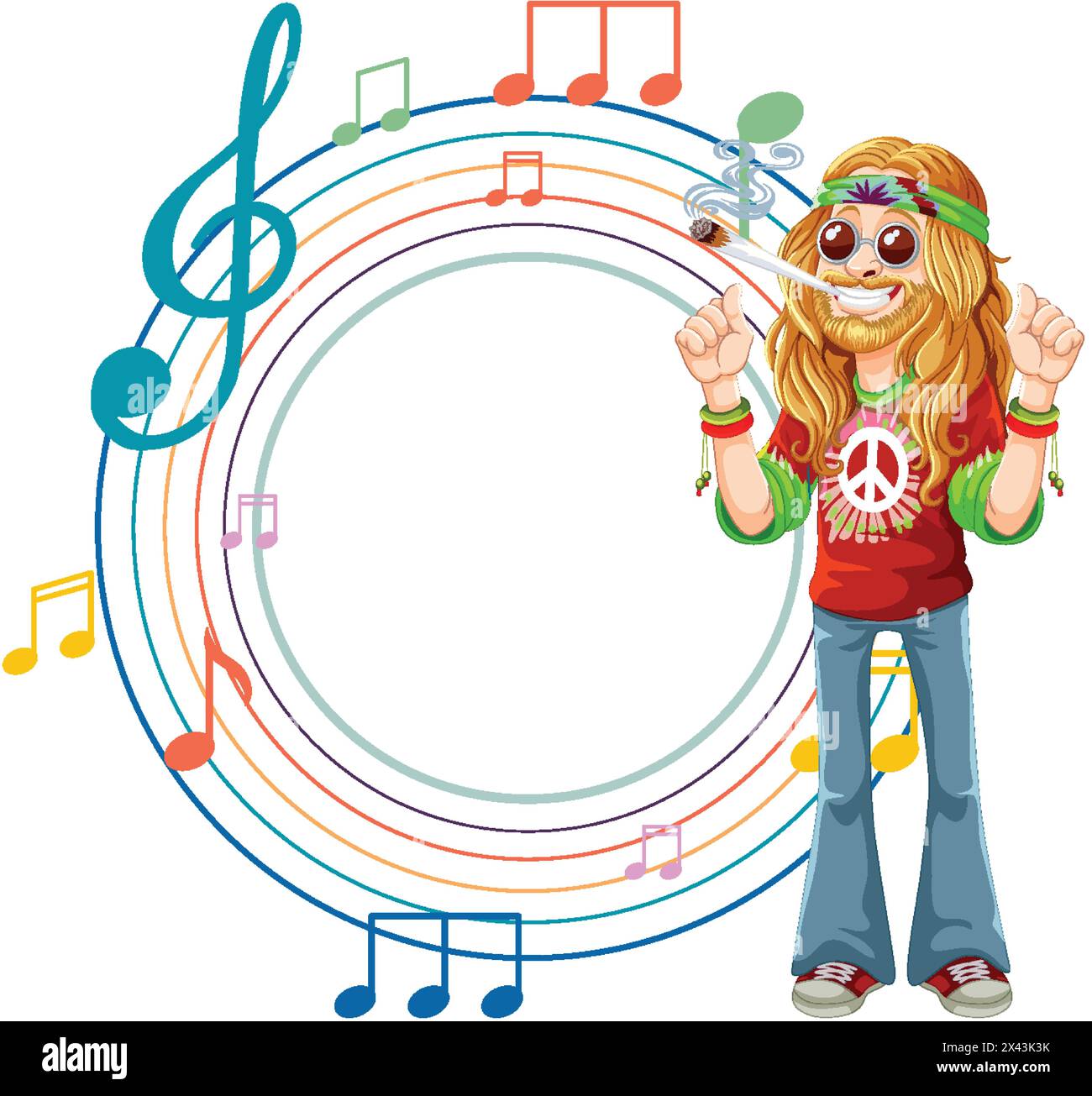 Colorful illustration of a hippie with musical elements Stock Vector ...