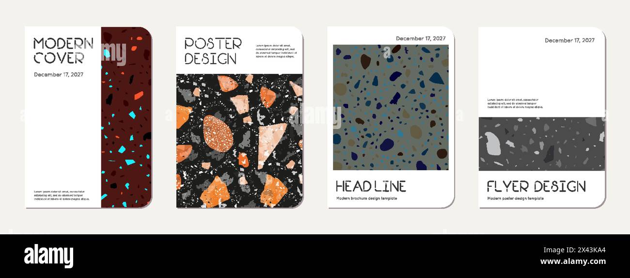 Note book cover design. Terrazzo abstract background made of natural ...