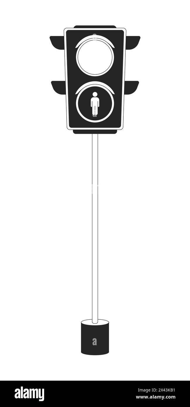 Traffic lights with stop symbol black and white 2D line cartoon object ...