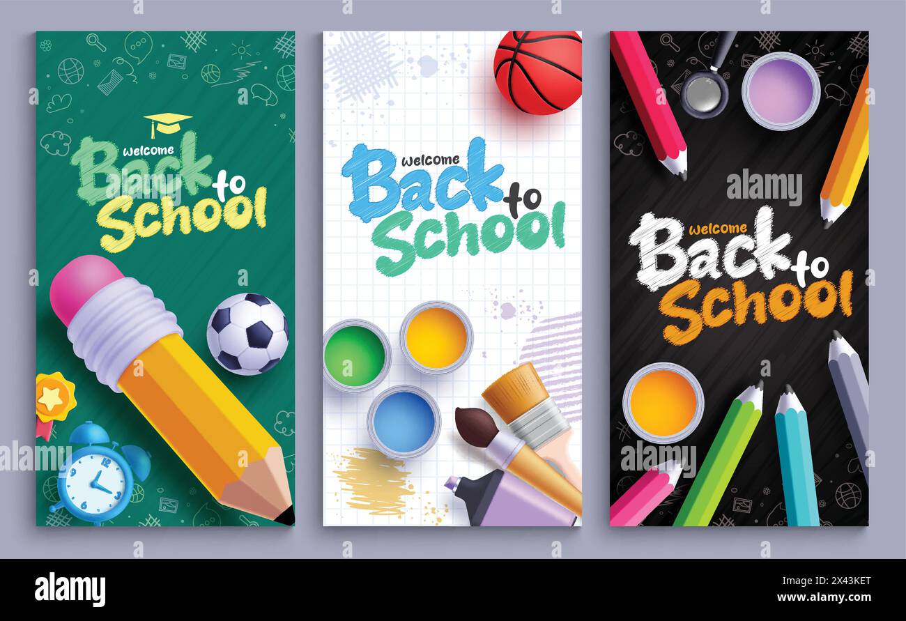 Back to school vector posters set design. Welcome back to school ...