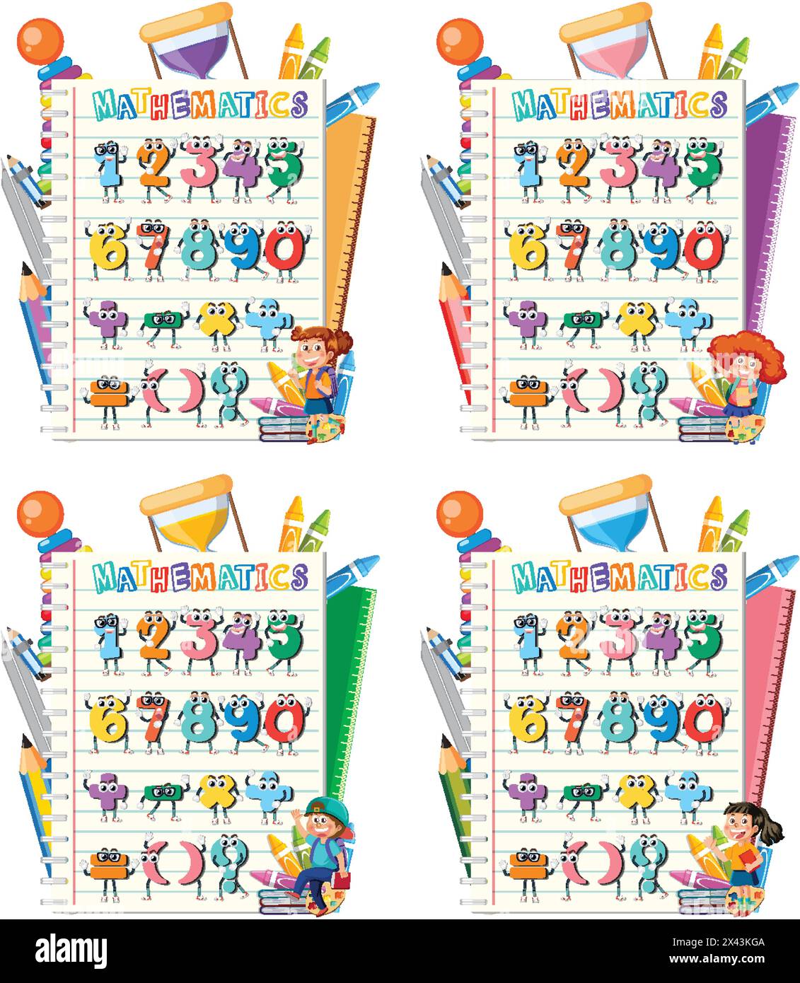 Illustrated math-themed notebook covers with animals Stock Vector Image ...