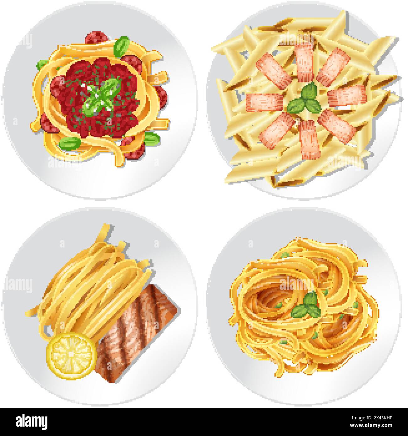 Four different pasta dishes illustrated in circles Stock Vector Image ...