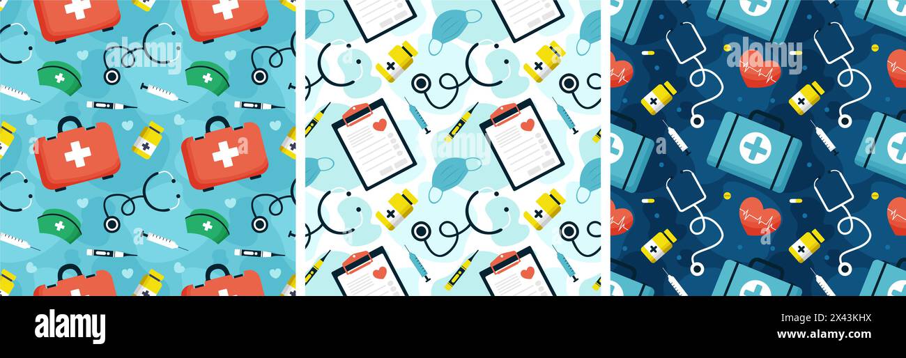 Doctors Seamless Pattern Design with Medical Equipment in Template Hand ...