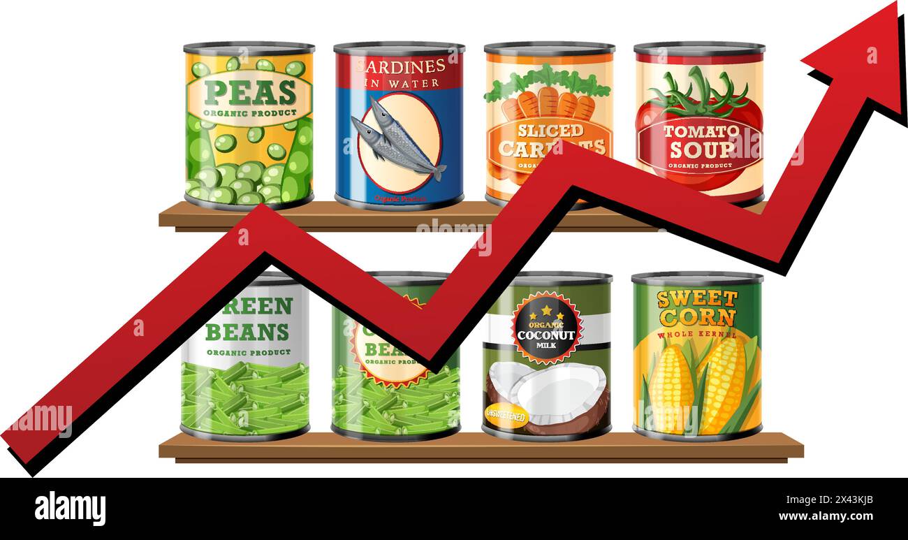 Various canned goods displayed with a rising arrow Stock Vector Image ...