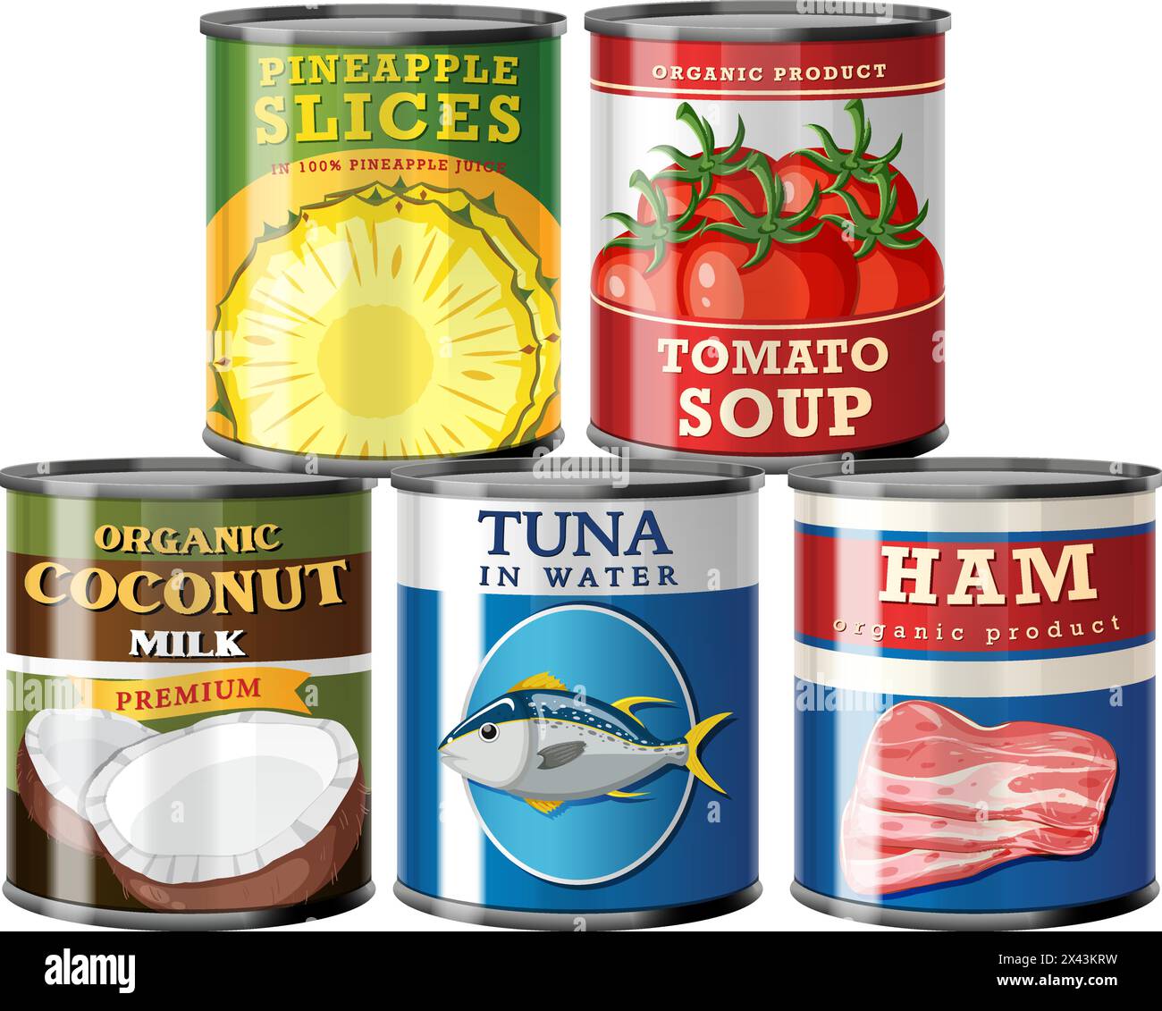 Colorful vector illustration of various canned goods Stock Vector Image ...
