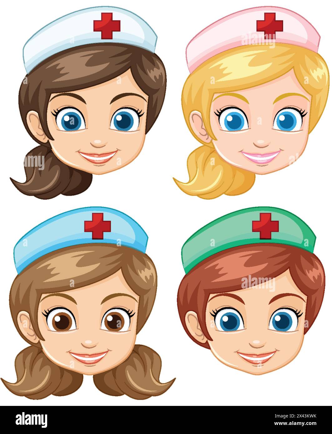 Four cartoon female nurses with different hair colors Stock Vector ...