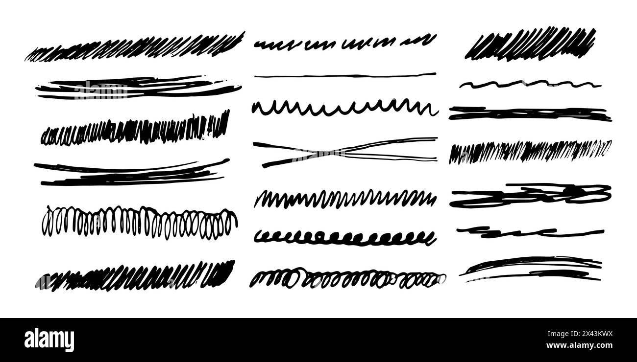 Underlines emphasis set brush stroke, marker lines grunge curve, wavy ...