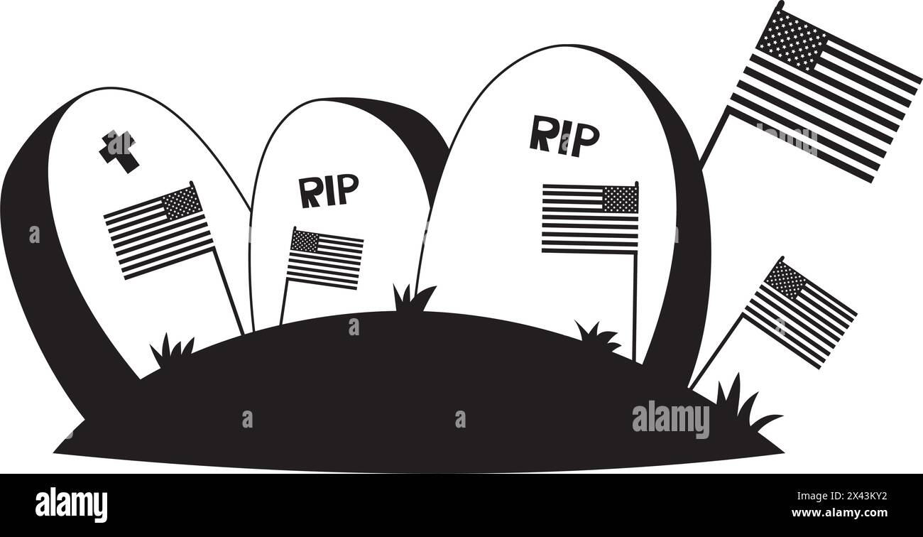 Memorial Day. Military Veterans Cemetery of graves with American flags ...