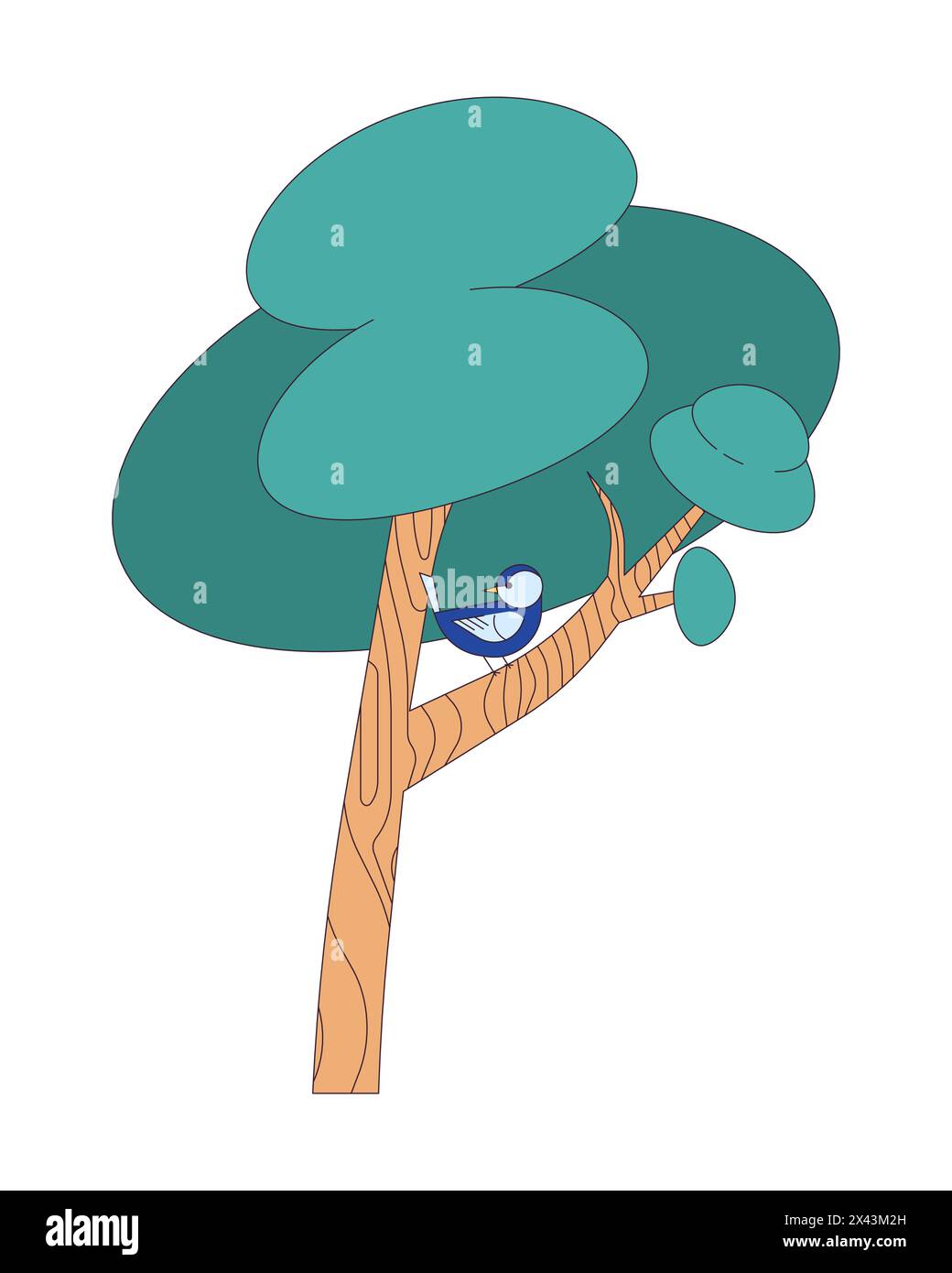 Tree with small bird in branch 2D linear cartoon object Stock Vector ...