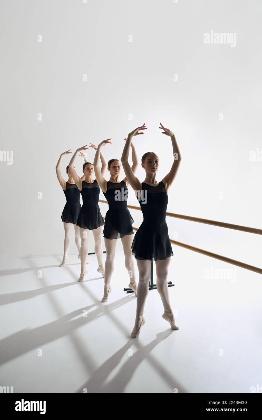 The art of ballet dance. Four graceful teen girls, ballet dancers ...