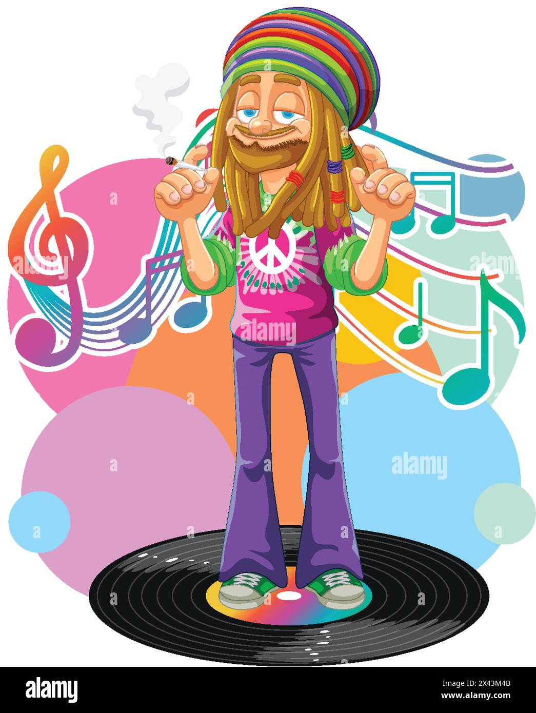 Colorful illustration of a hippie enjoying music Stock Vector Image ...