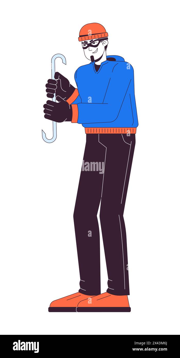 Caucasian man criminal with crowbar 2D linear cartoon character Stock ...