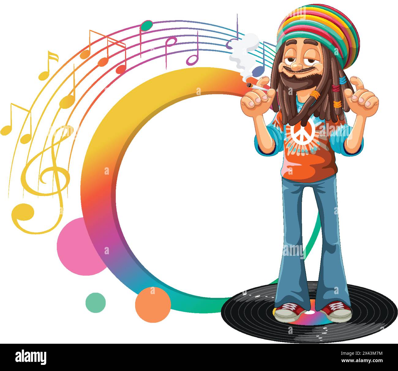 Cartoon of a joyful man enjoying vibrant music notes Stock Vector Image ...